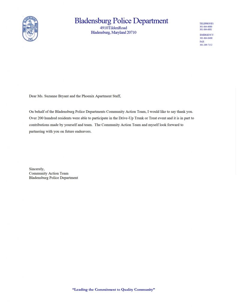 The Phoenix Apartments Recognized by The Bladensburg Police Department ...